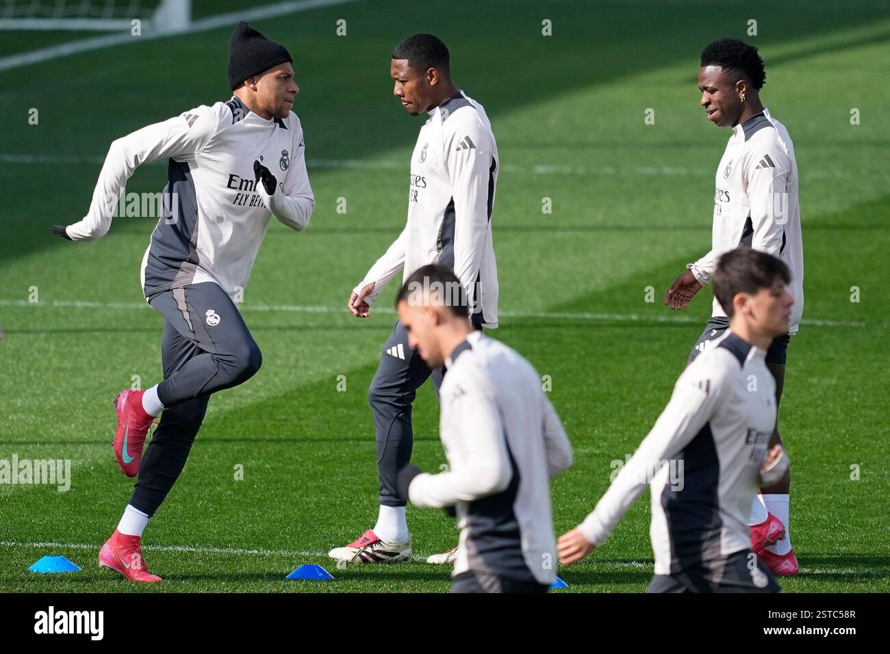 Kylian Mbappe, David Alaba and Vinicius Junior during the training day ...