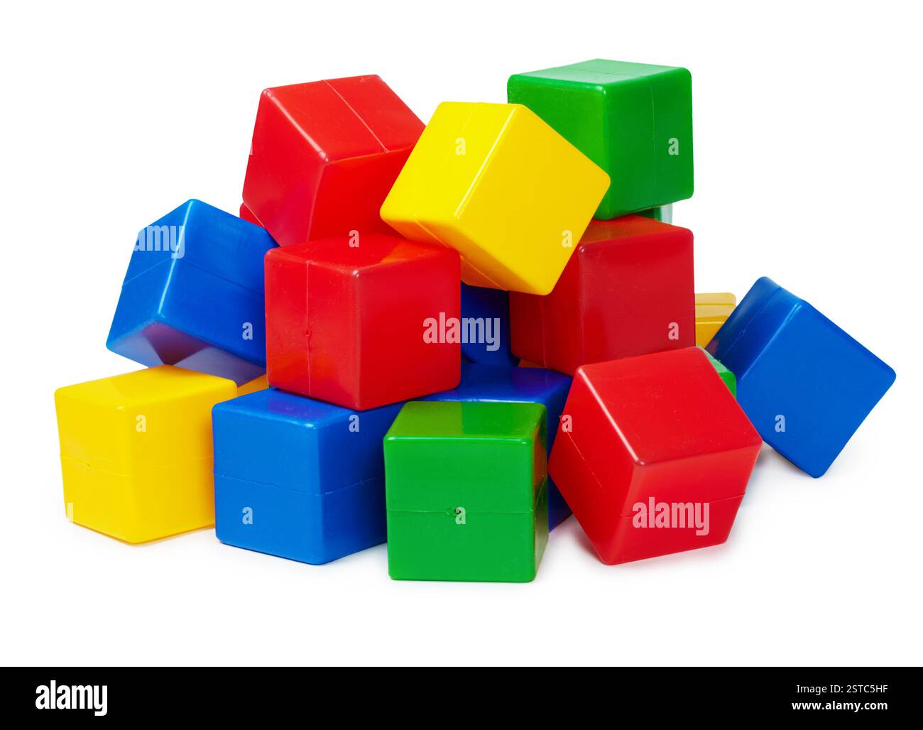Pile of colored toy blocks isolated on white background Stock Photo - Alamy