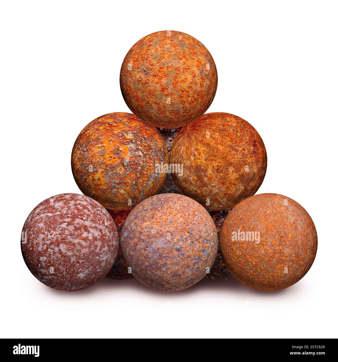 Ten rusty iron cannon balls on white background Stock Photo - Alamy