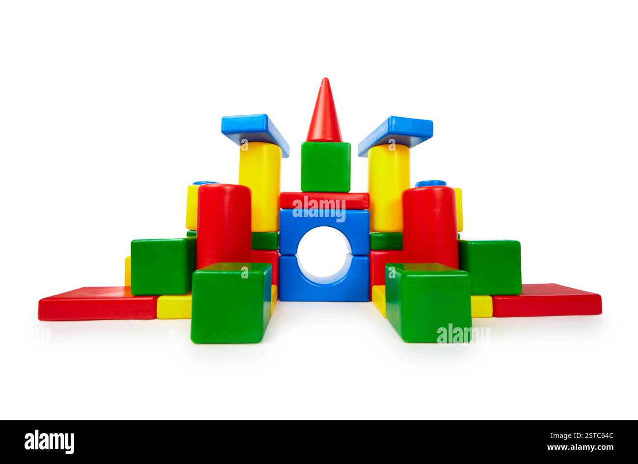 Pile of colored toy bricks like a castle on white hi-res stock ...