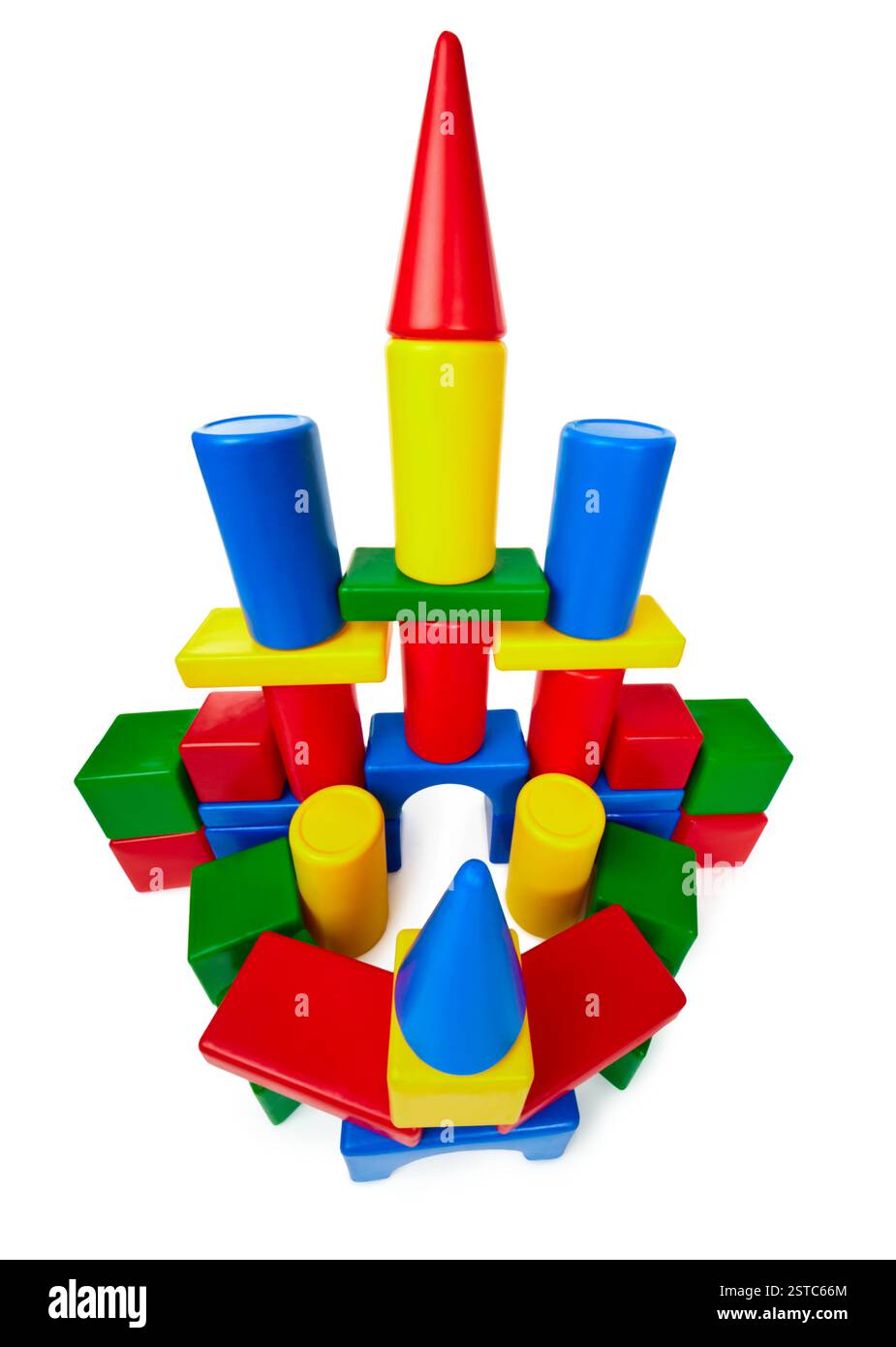 Toy castle made â€‹â€‹of multicolored plastic blocks Stock Photo - Alamy