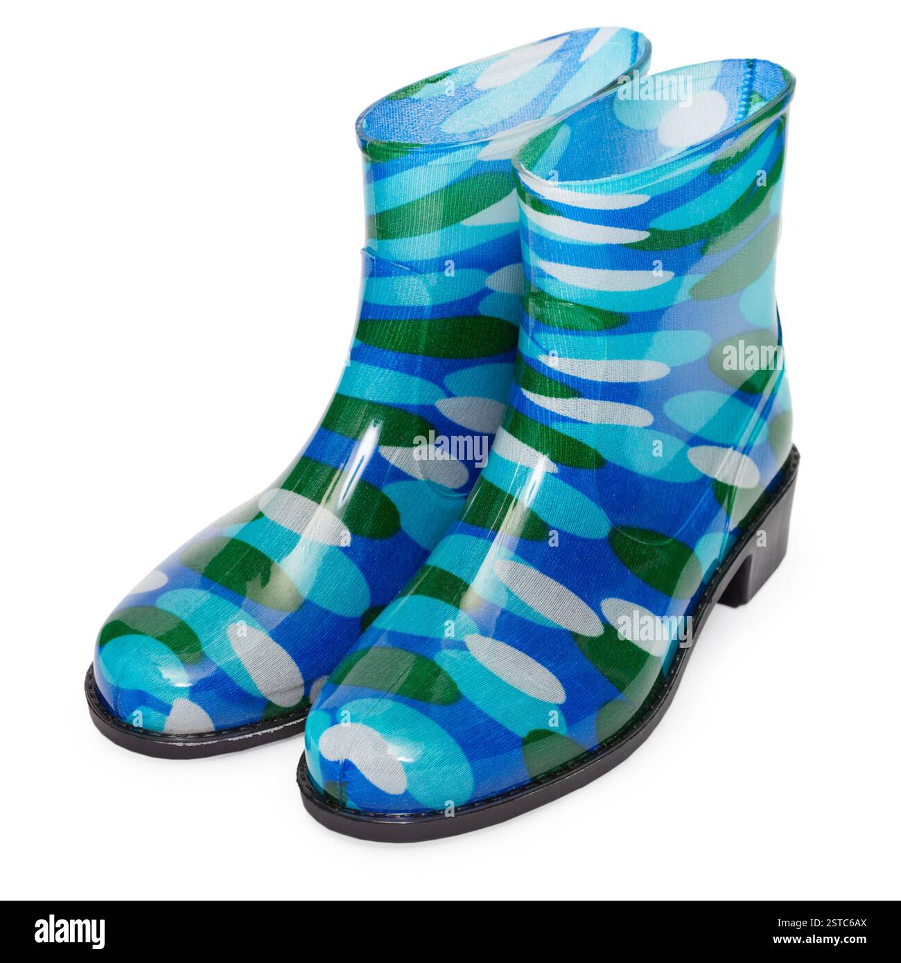 Rubber shortened boots on white background Stock Photo - Alamy