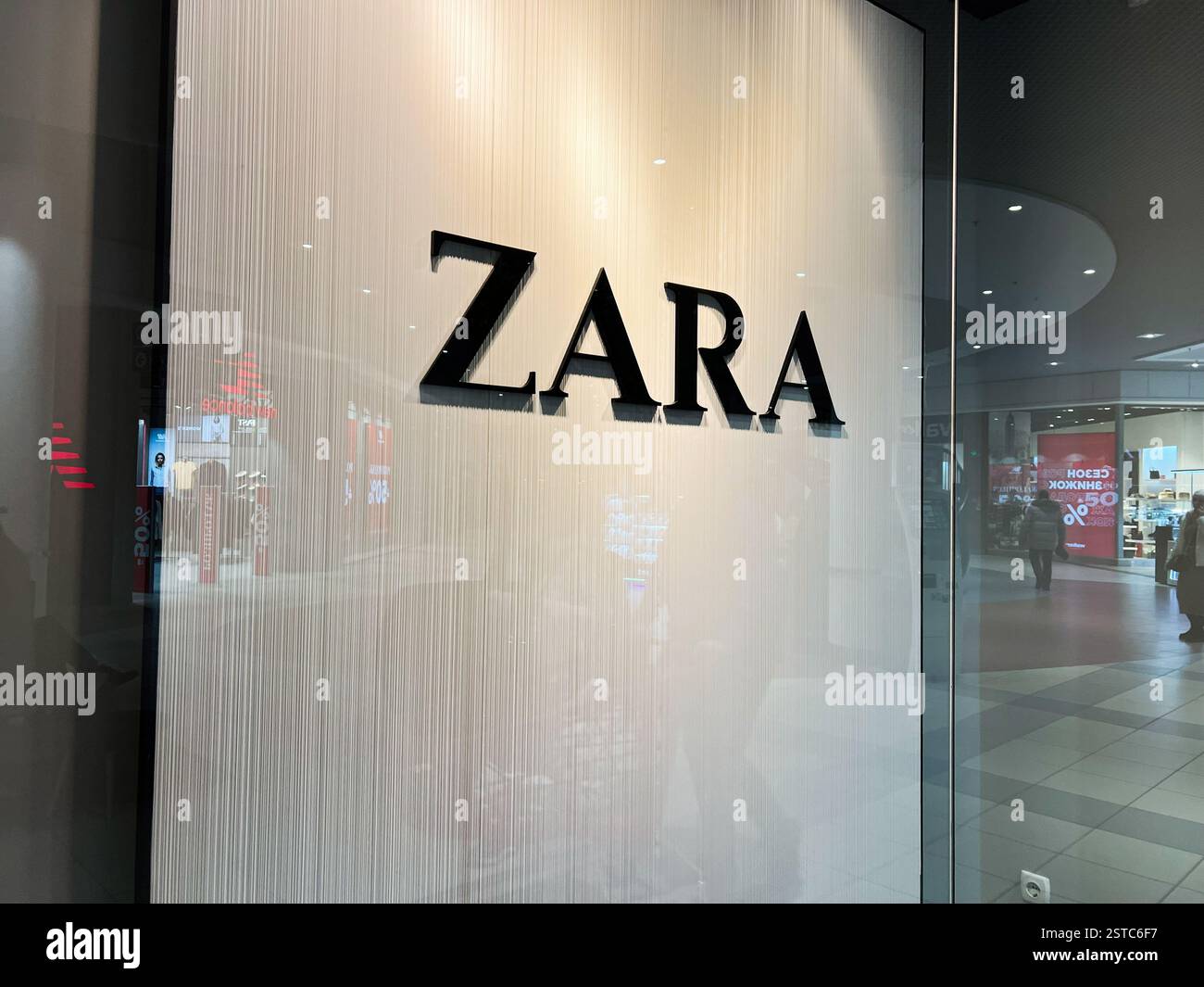 Lviv, Ukraine - February 16, 2025: The Zara logo displayed on a storefront in a modern shopping ...