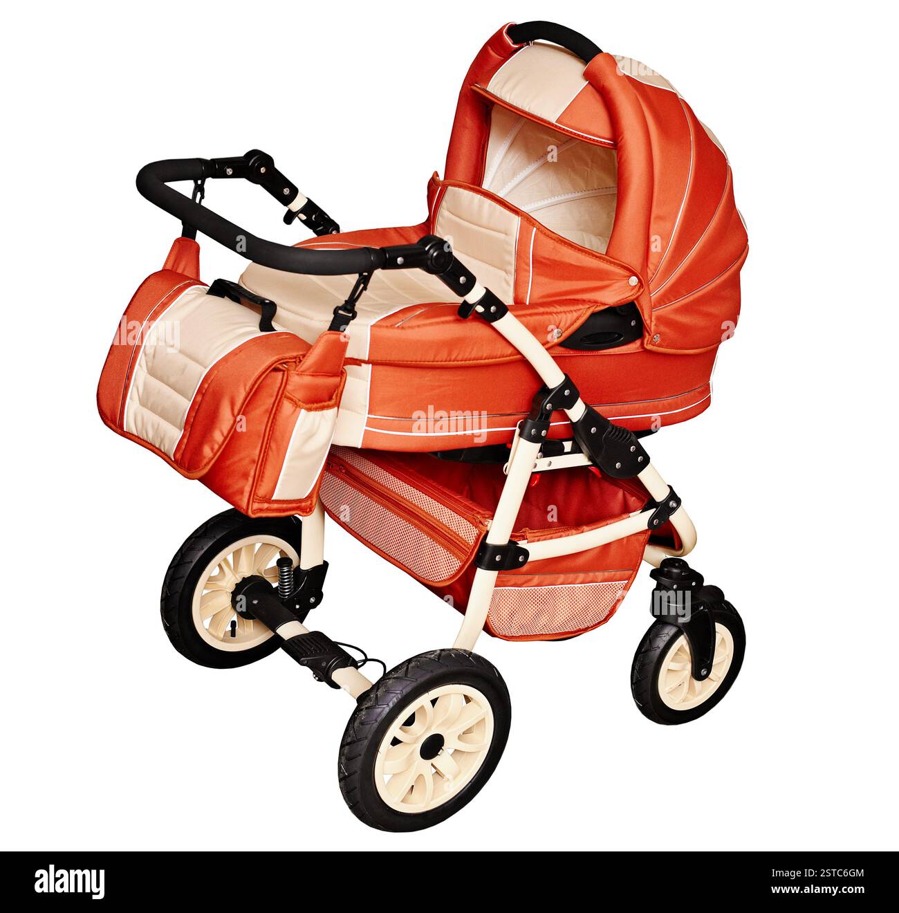 Pushchair for transporting children in winter isolated on white ...