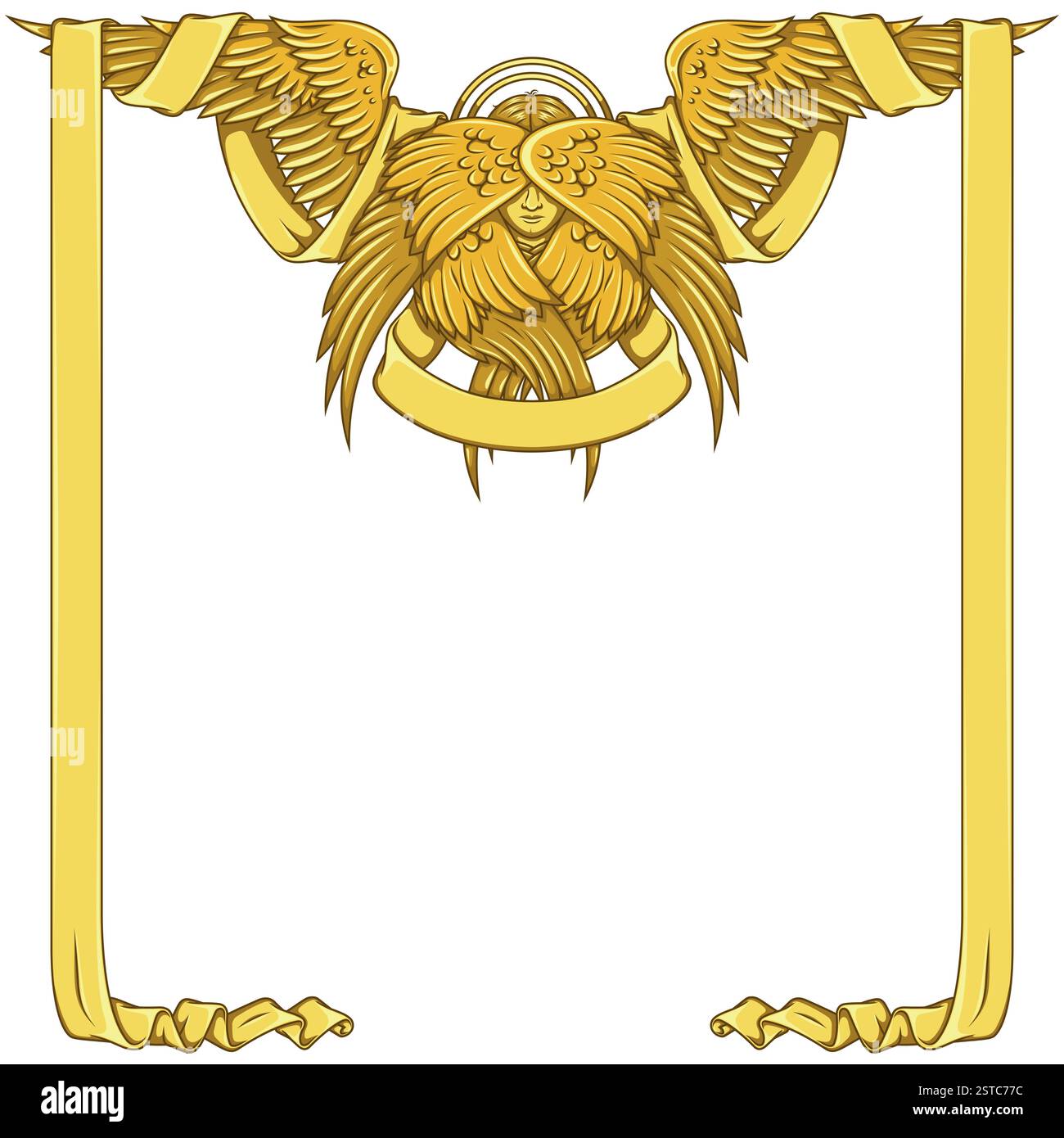 Angel with six wings and ribbon, angelic face of the Catholic religion ...
