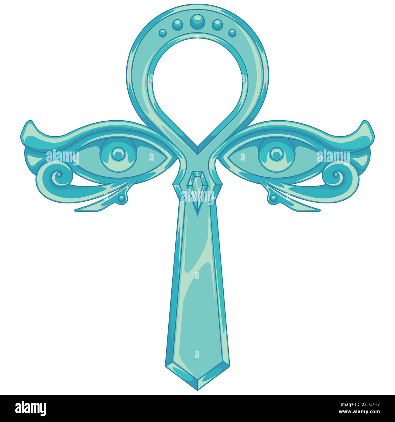 Ancient Egyptian talisman with diamonds. Ansate cross with eyes of ...