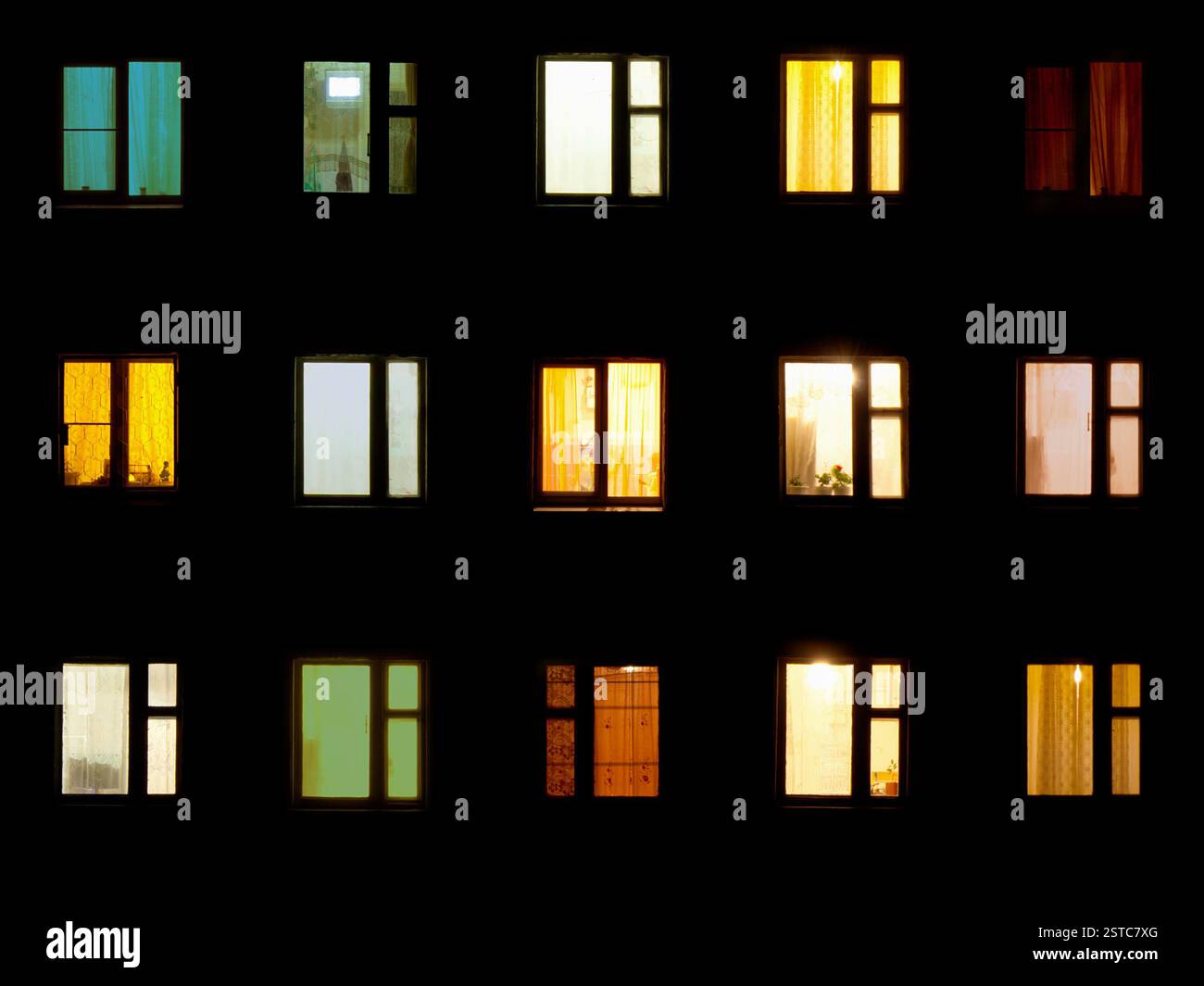 Night windows - block of flats background Stock Photo - Alamy