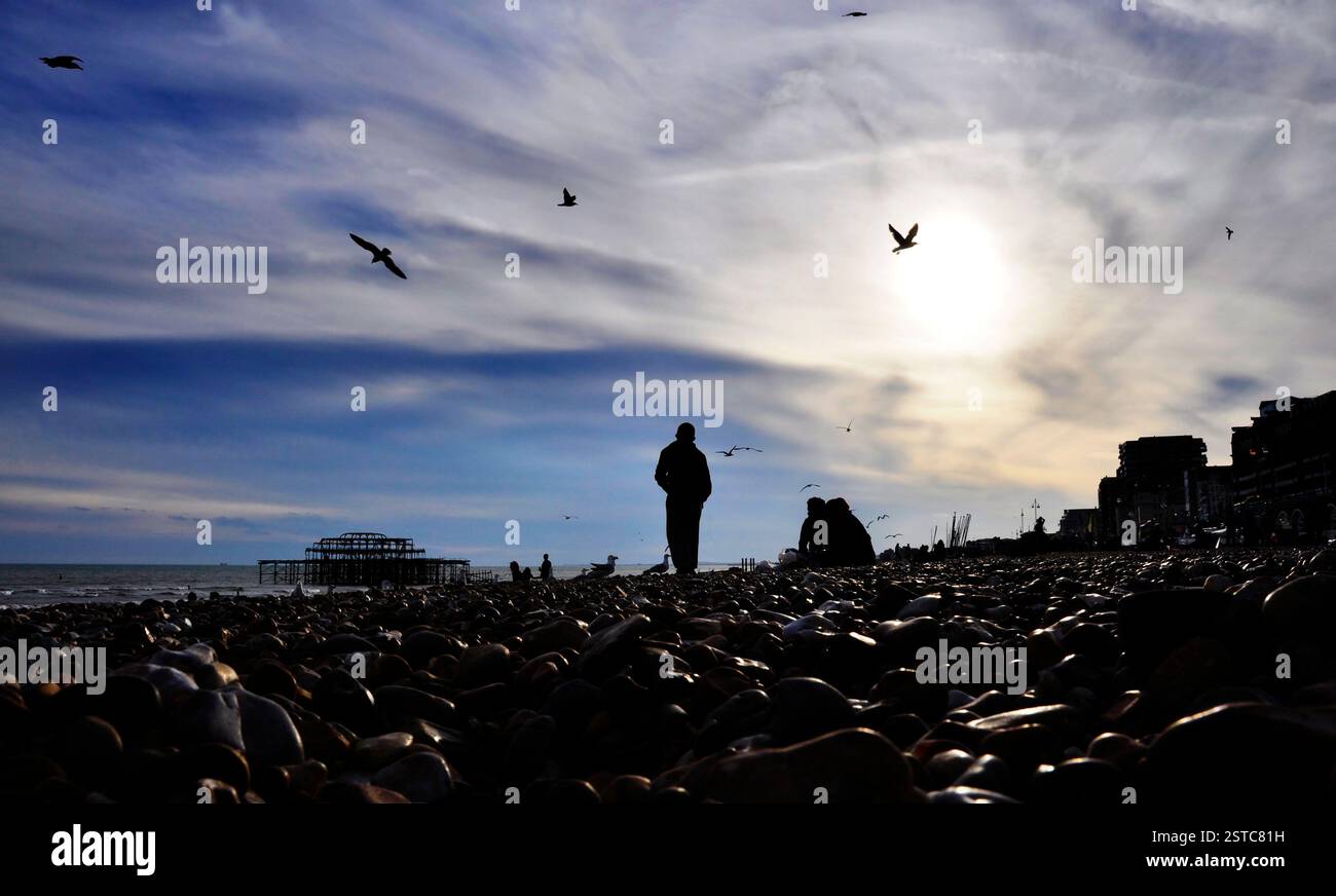 Brighton pebble beach in winter Stock Photo - Alamy