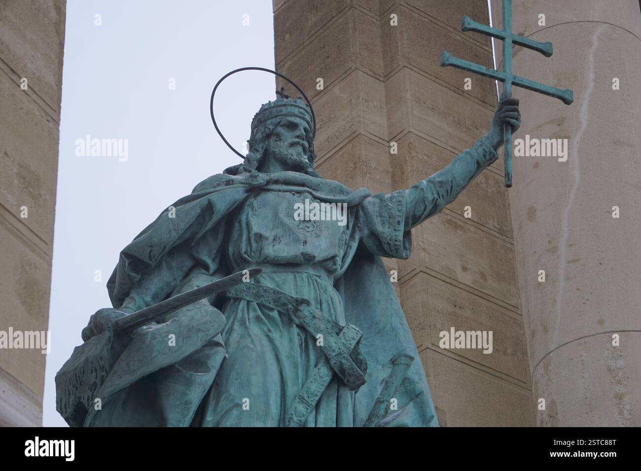 Close up of the monumental statue of Hungarian king Saint Stephen I ...