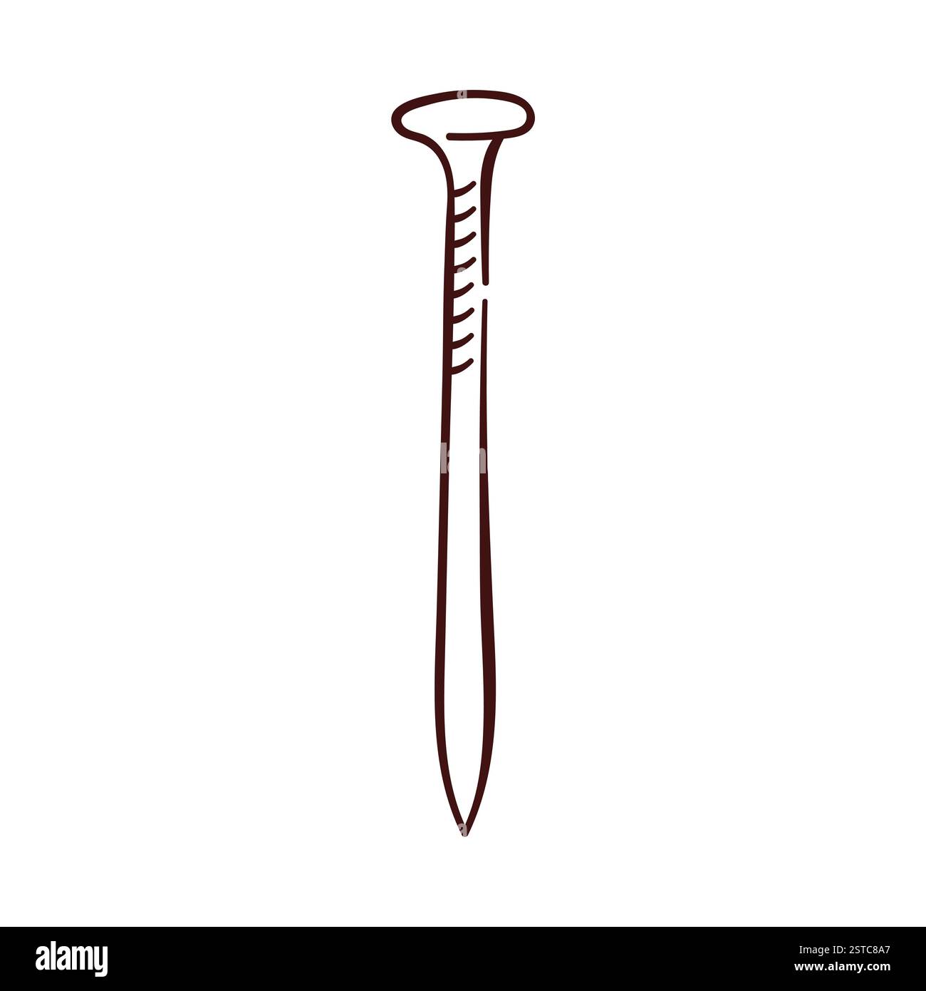 Simple line art of a metal nail with a flat head and ridged body ...