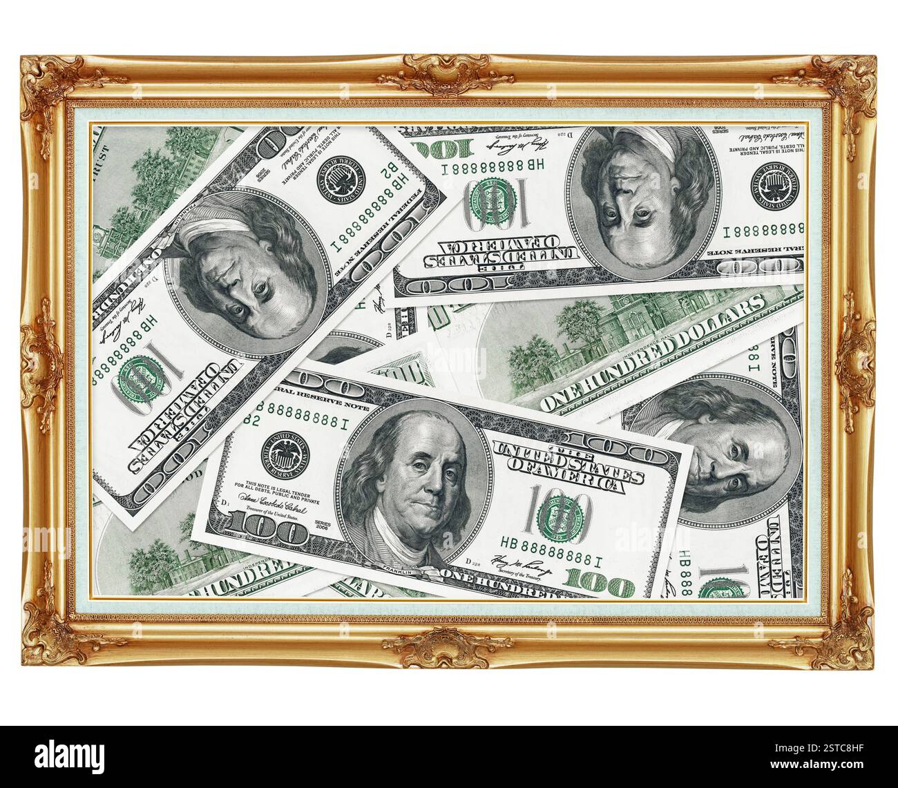 The picture in the old-fashioned frame - the money - dollars Stock ...