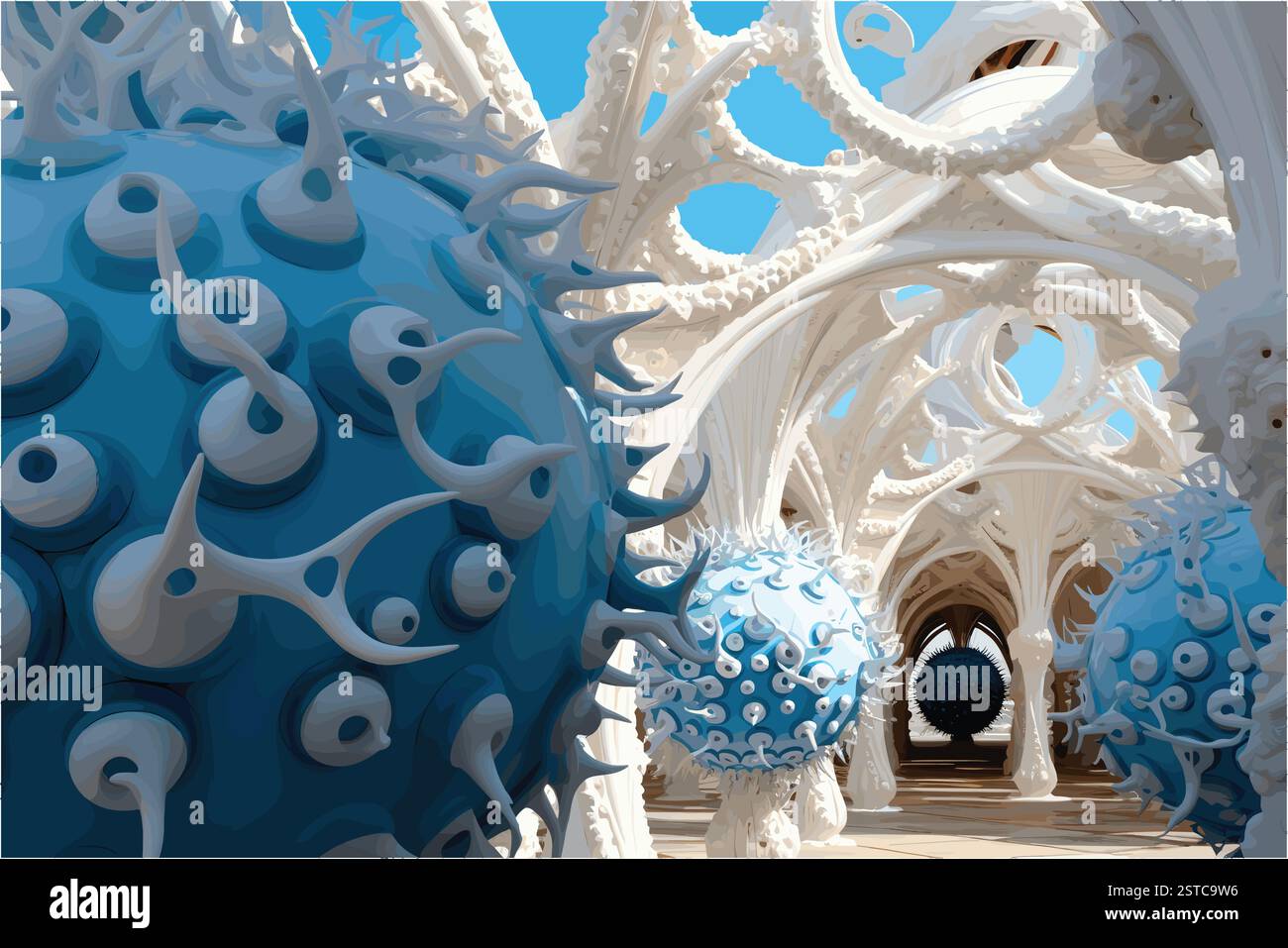 Abstract Blue and White 3D Art – Organic Shaped Glass Spheres Stock ...