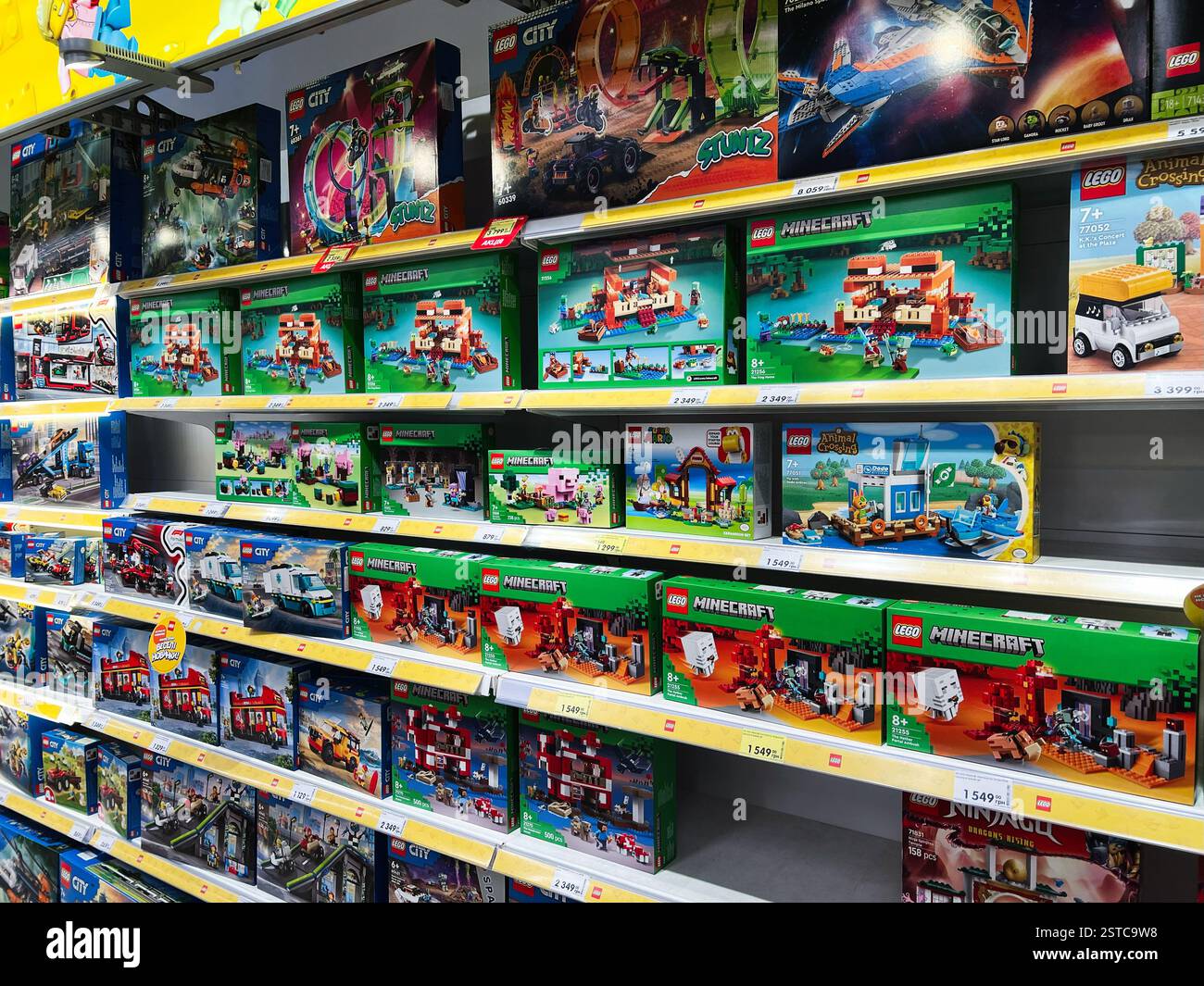 Lviv, Ukraine - February 16, 2025: Shelves filled with various Lego ...