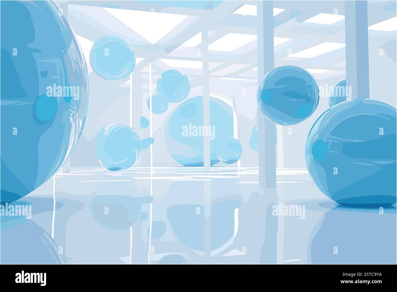 Abstract Blue and White 3D Art – Organic Shaped Glass Spheres Stock ...