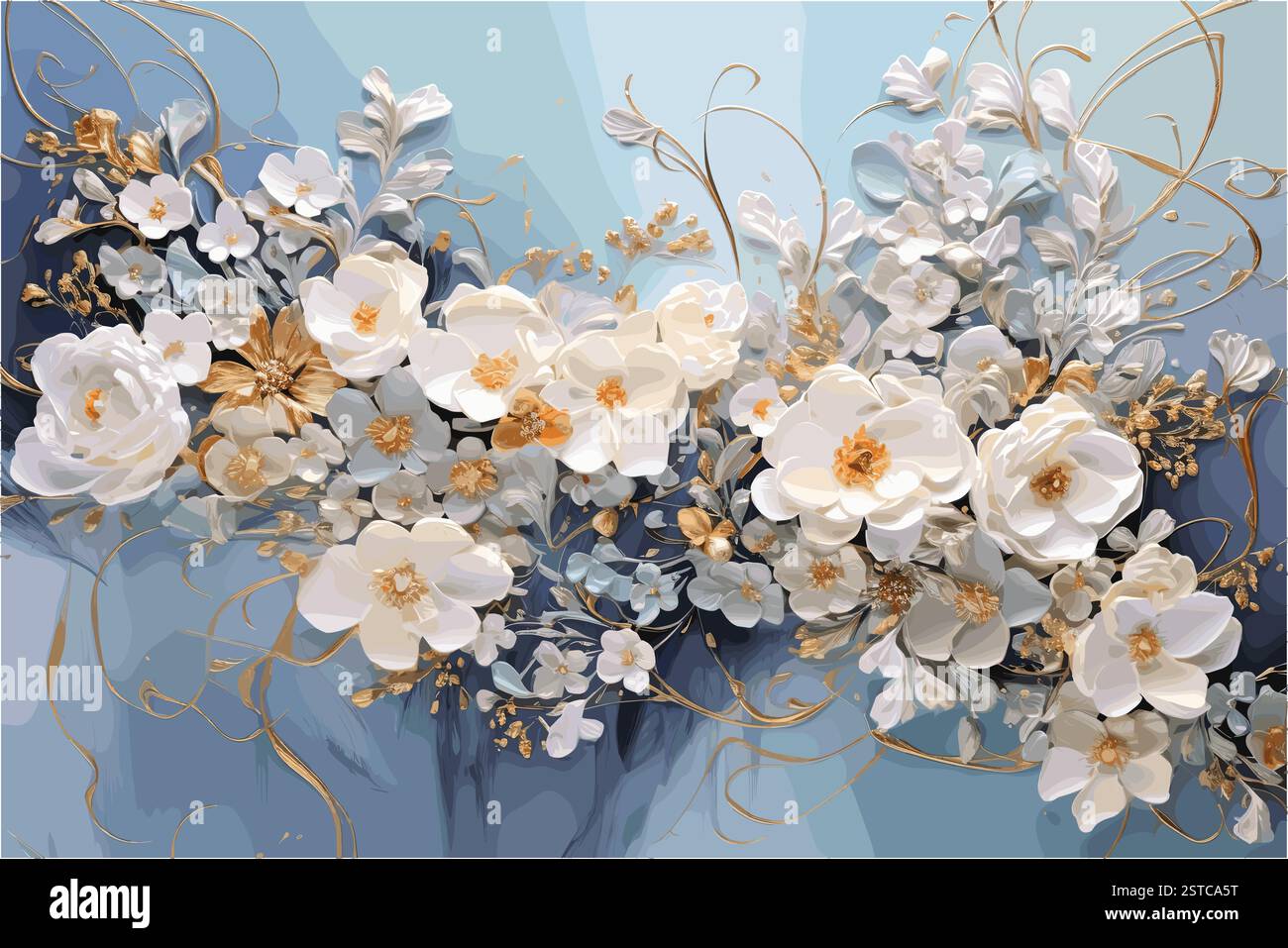 Elegant Golden and Blue Floral 3D Art Design – Decorative Texture ...
