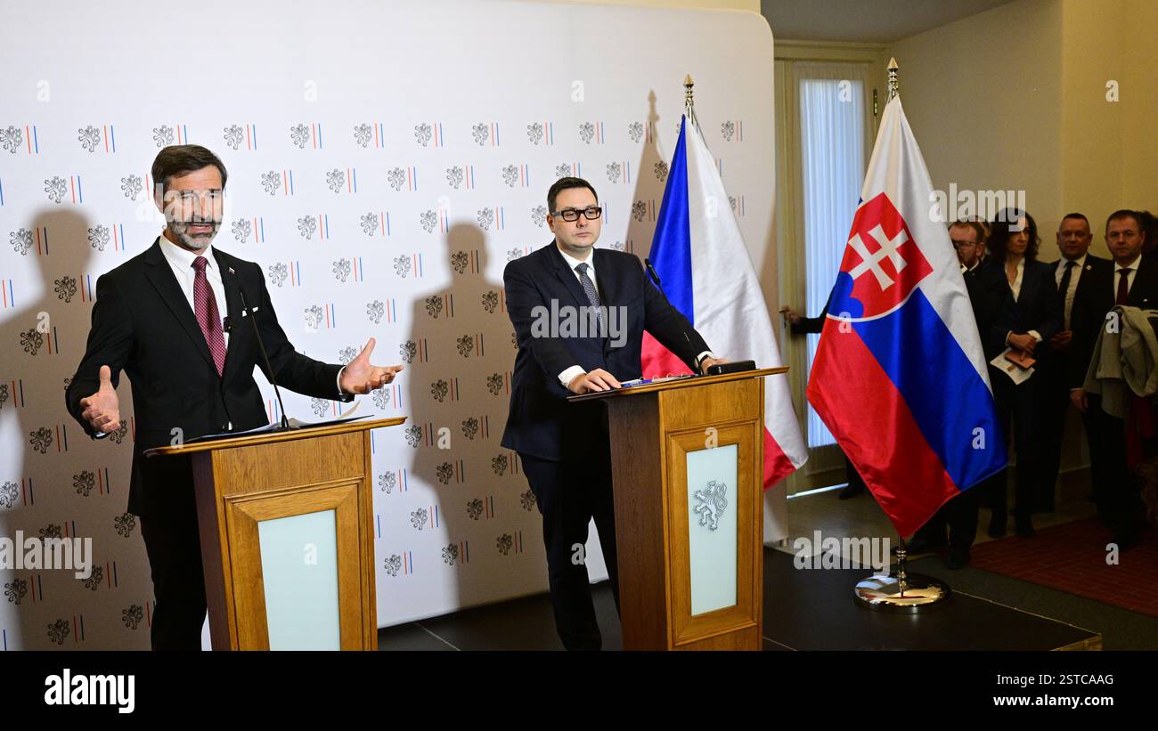 Prague, Czech Republic. 18th Feb, 2025. From right Czech Foreign ...