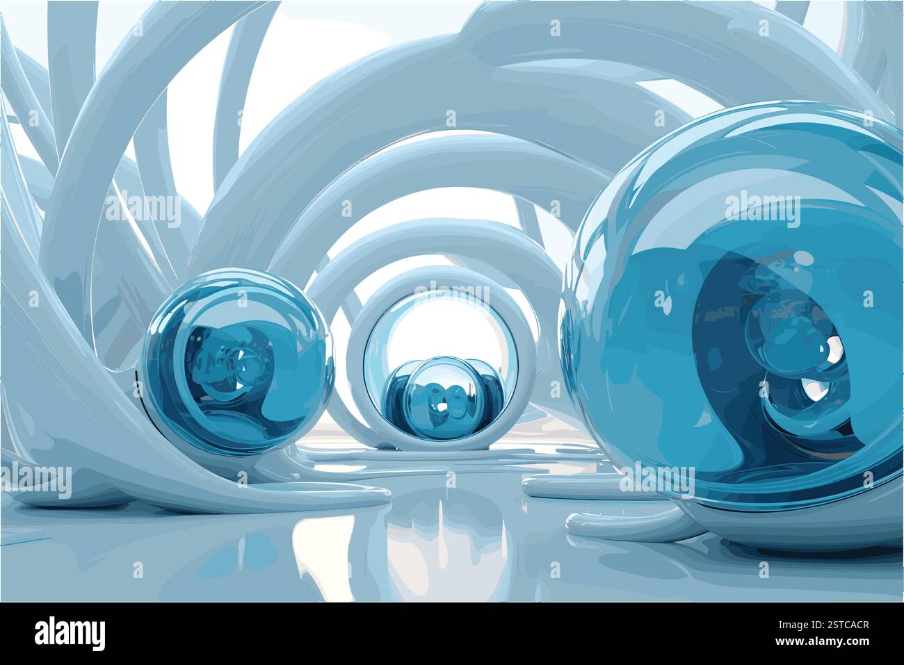 Abstract Blue and White 3D Art – Organic Shaped Glass Spheres Stock ...