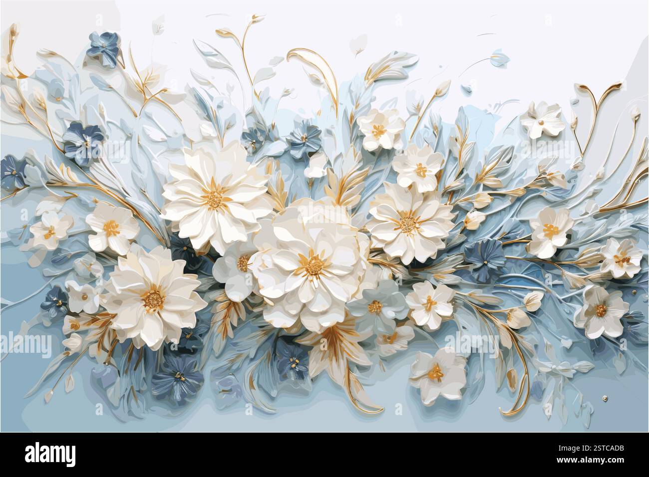 Elegant Golden and Blue Floral 3D Art Design – Decorative Texture ...