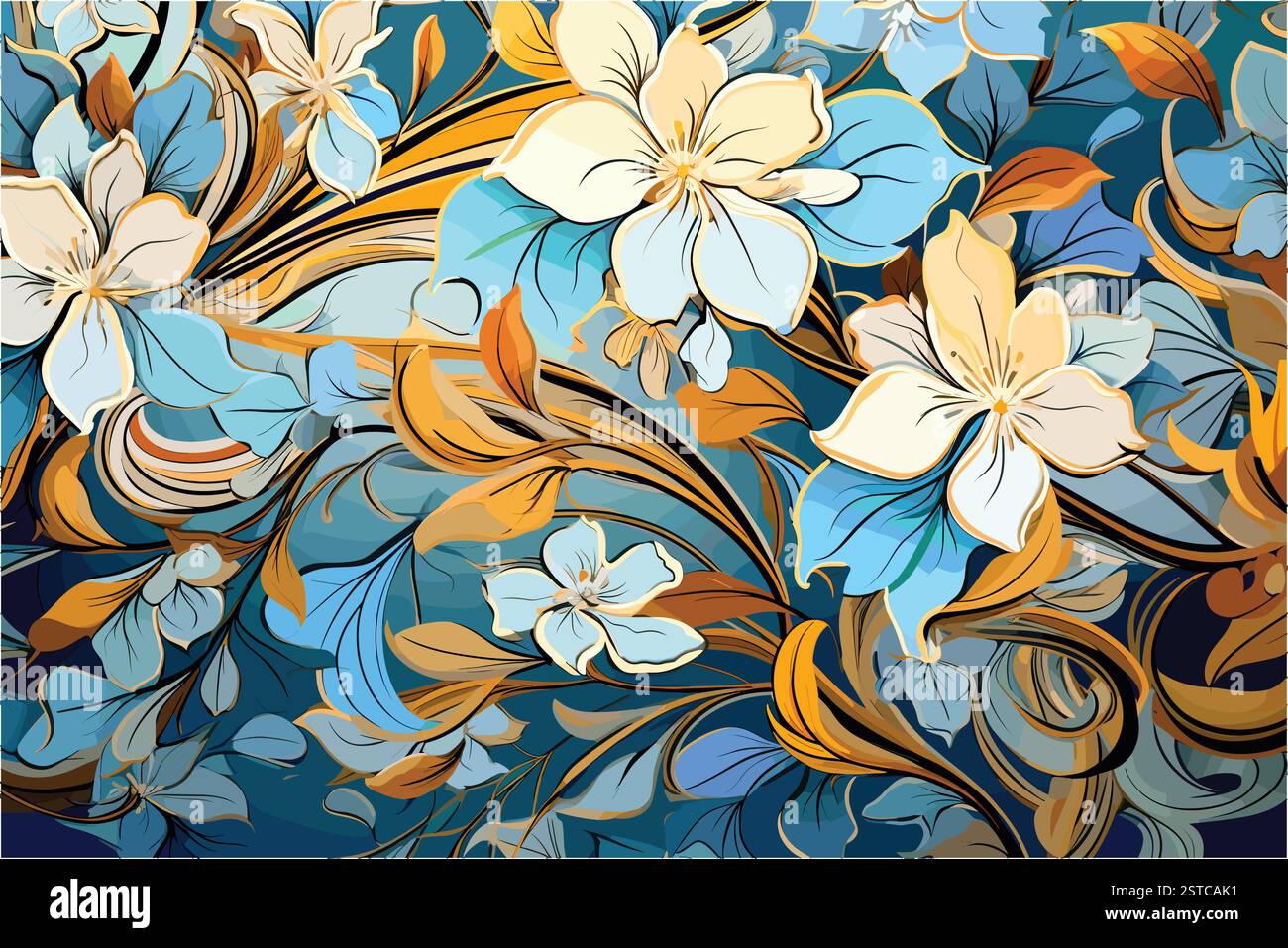 Elegant Golden and Blue Floral 3D Art Design – Decorative Texture ...