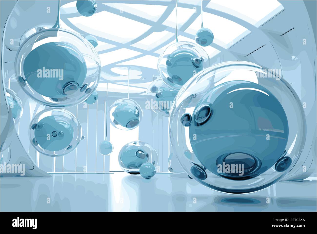Abstract Blue and White 3D Art – Organic Shaped Glass Spheres Stock ...