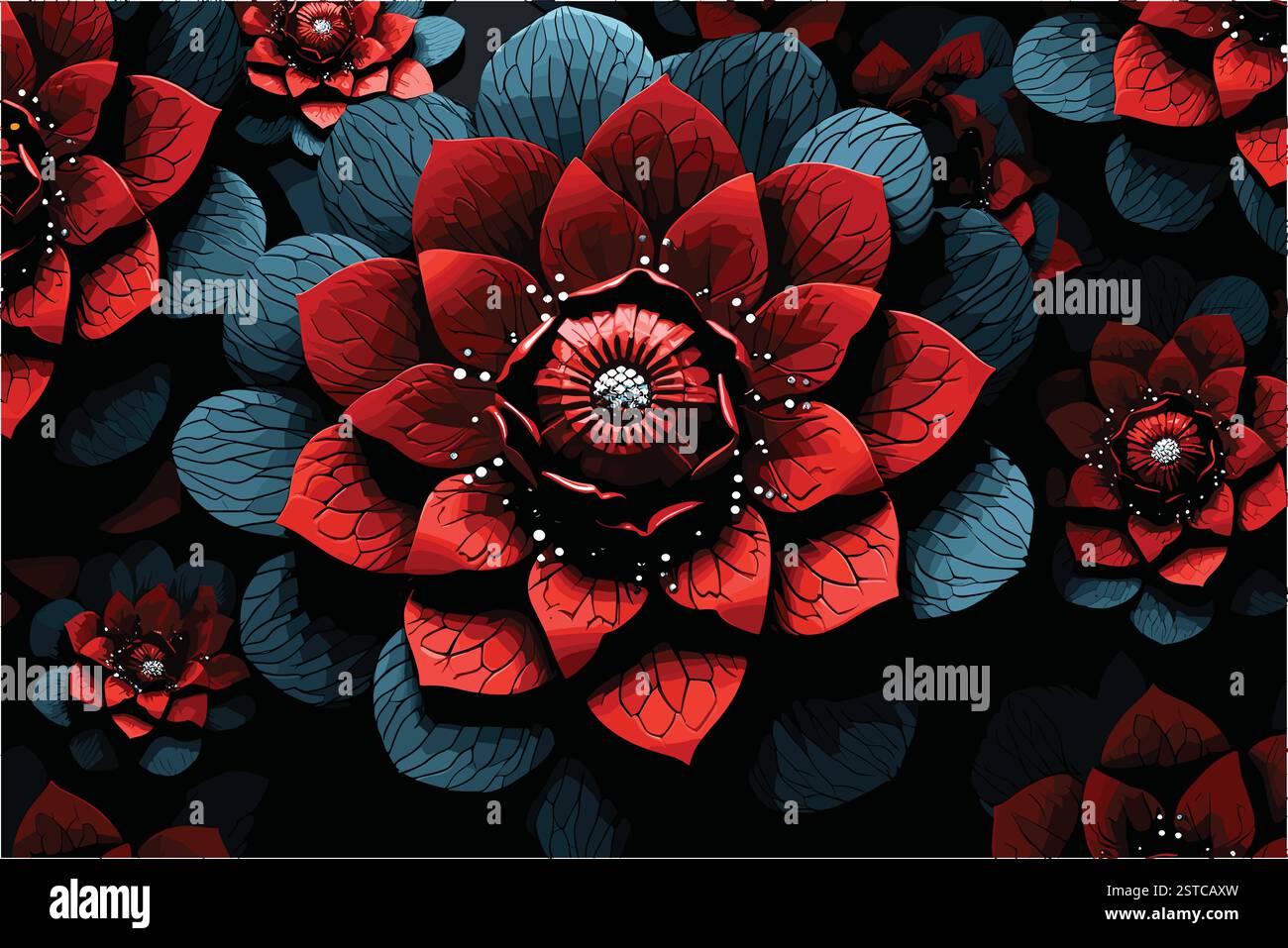 Red and Black 3D Floral Art – Luxury Decorative Flowers Design Stock ...