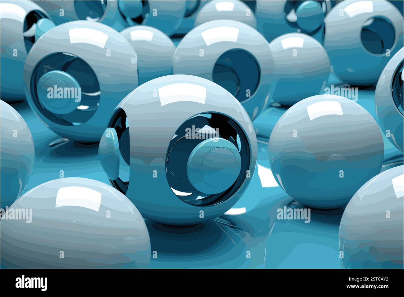 Abstract Blue and White 3D Art – Organic Shaped Glass Spheres Stock ...