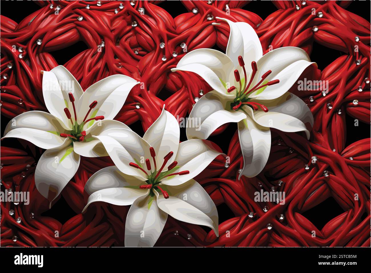 Red and White Floral Art Design – 3D Floral Texture Decoration Stock ...