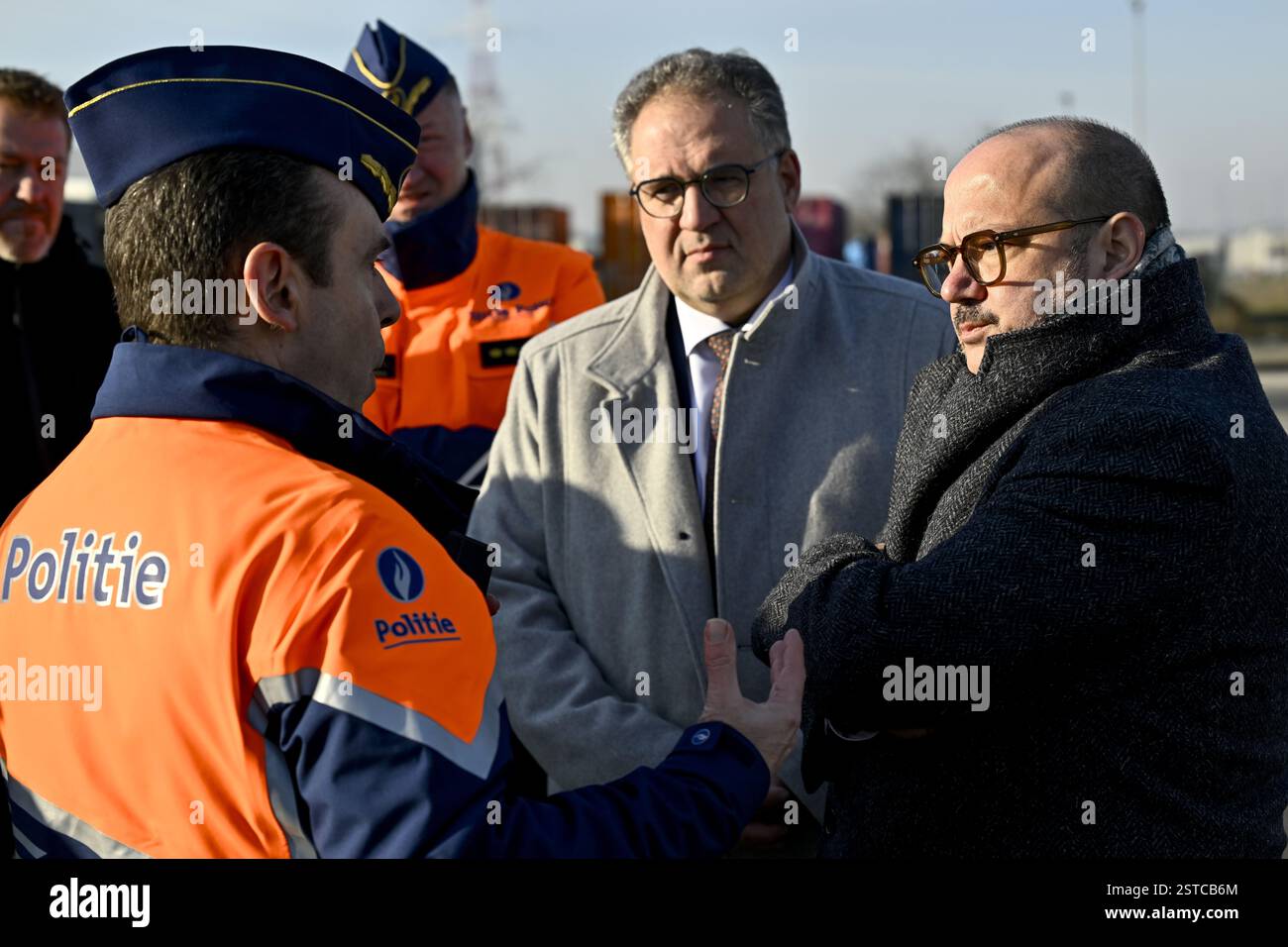 Antwerp, Belgium. 18th Feb, 2025. Antwerp acting mayor Koen Kennis and ...