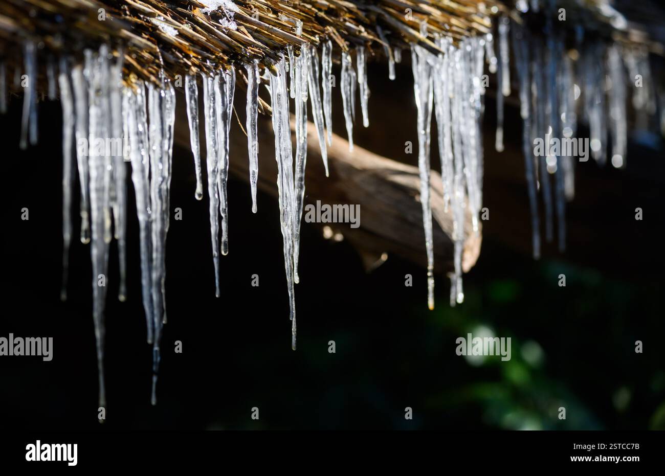 Hanover, Germany. 18th Feb, 2025. Icicles have formed on a roof at ...