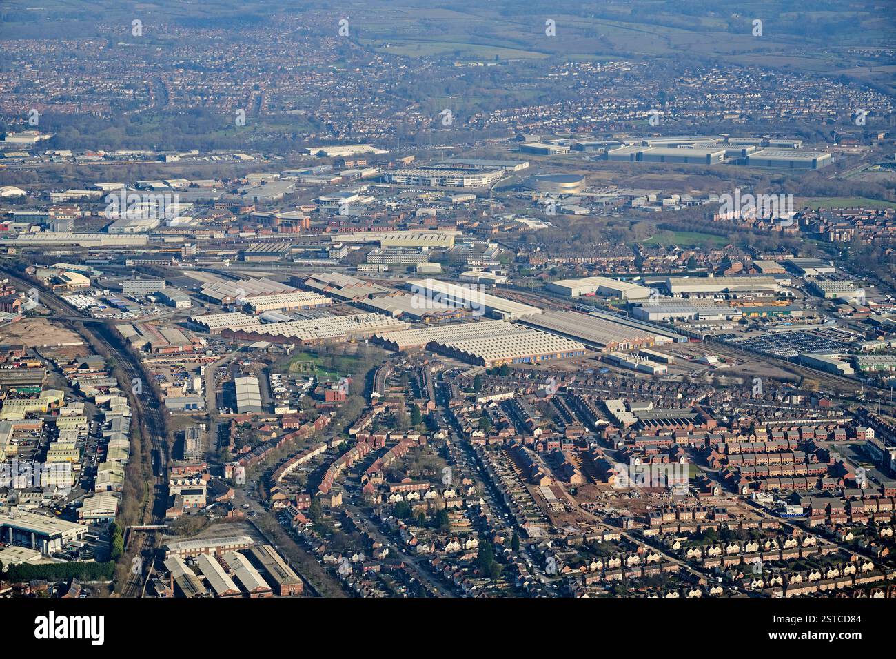 An aerial view of the Alstrom railway building complex at Derby, East ...