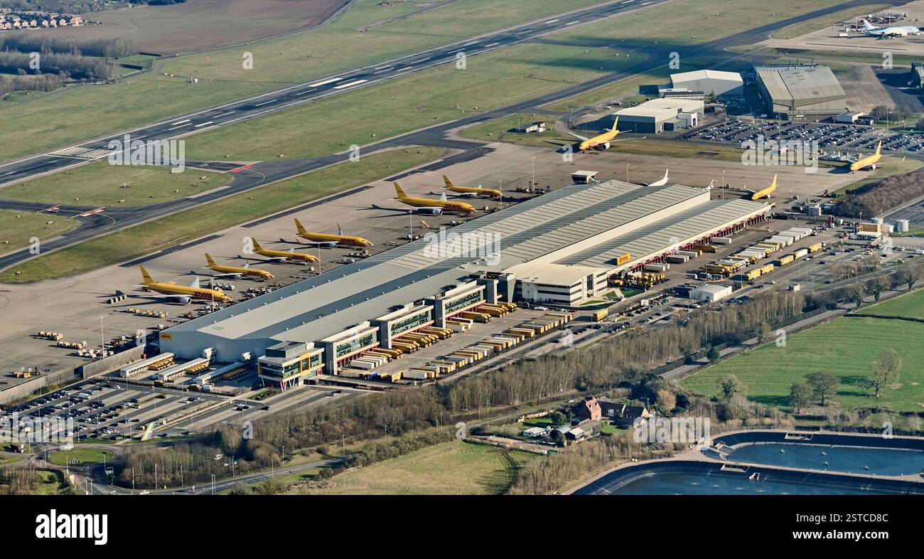An aerial view of the DHL Warehouse and air freight terminal East ...