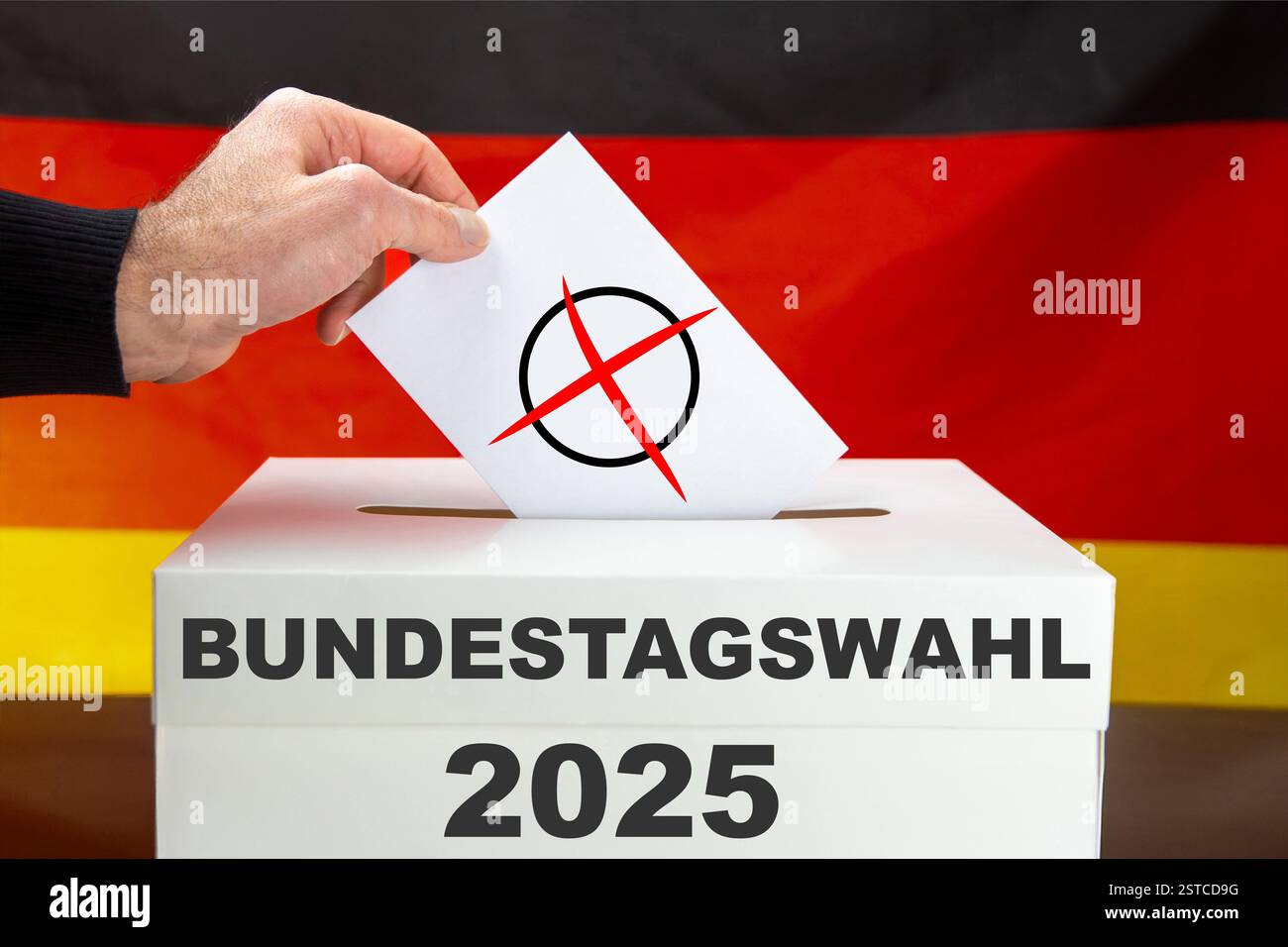 Bundestag election 2025: Symbolic ballot box and an envelope with a ...