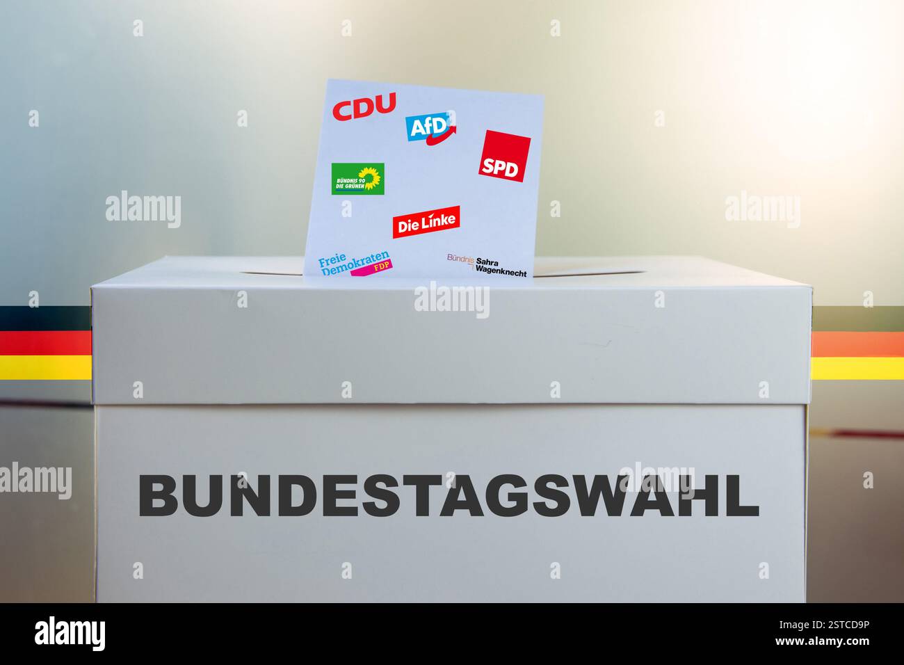 Bundestag election 2025: Symbolic ballot box and an envelope with the ...