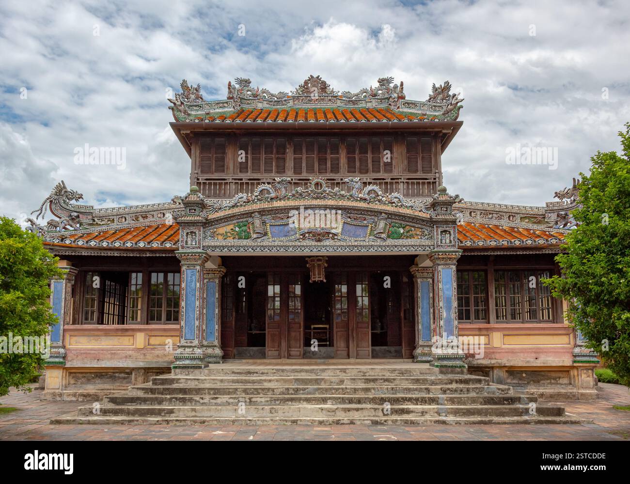 Colorful stone temple building traditional architecture of the Hue ...