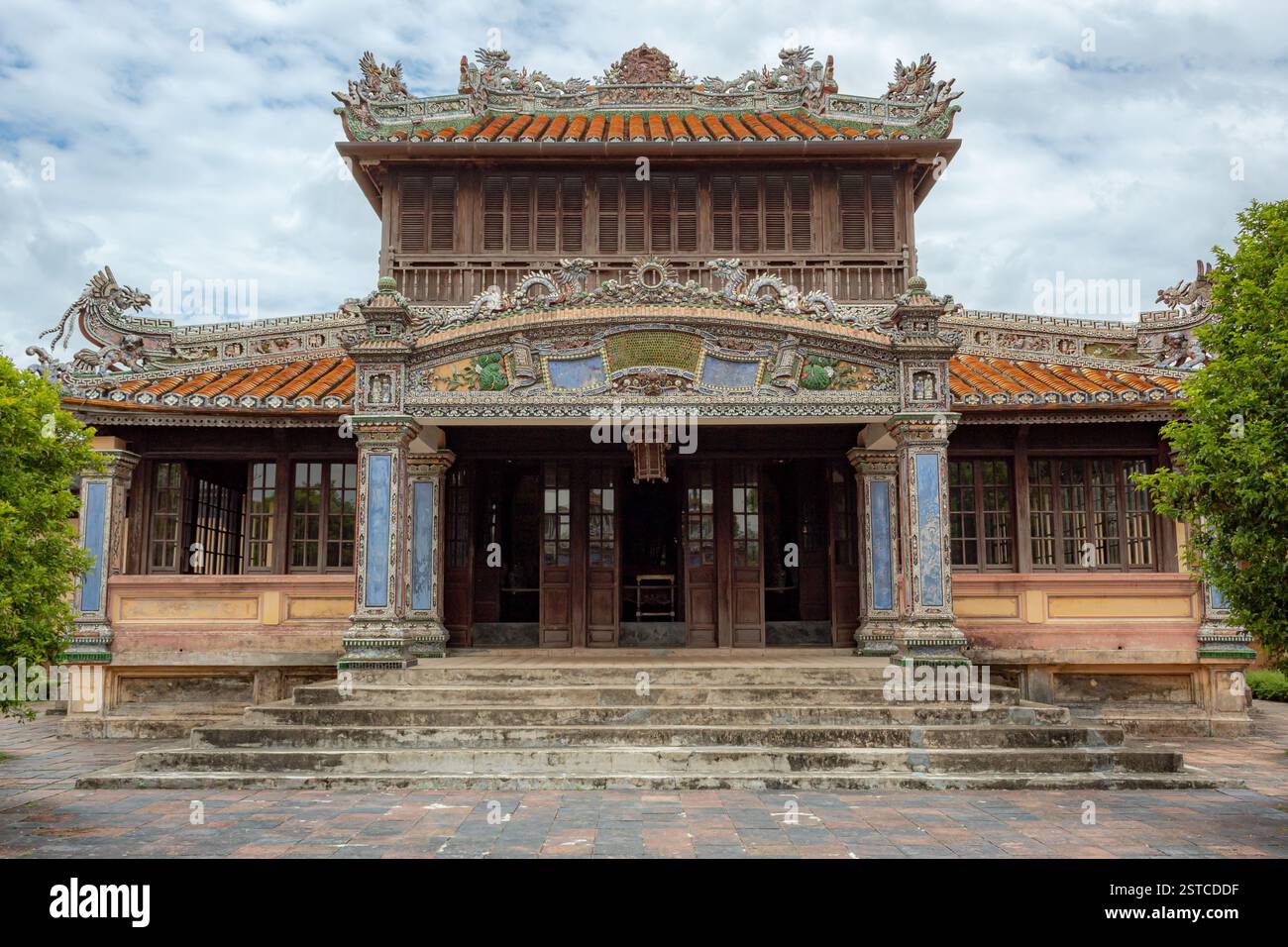 Colorful stone temple building traditional architecture of the Hue ...