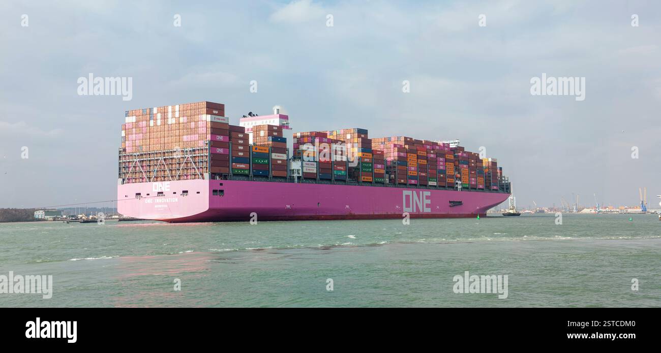 Southampton England UK February 2025. With a bright pink hull the Ocean ...