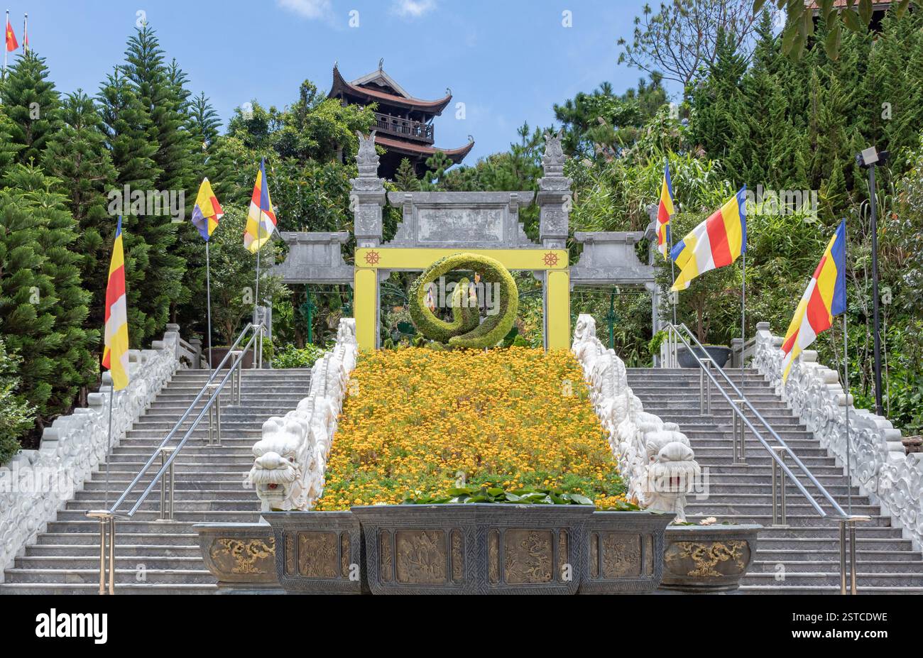 Stone traditional style gate structure at a Buddhist temple garden at ...