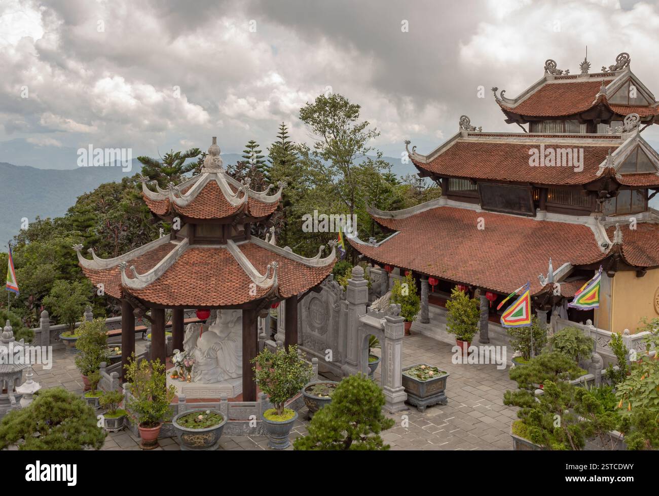 Stone and brick traditional style building complex at a Buddhist temple ...