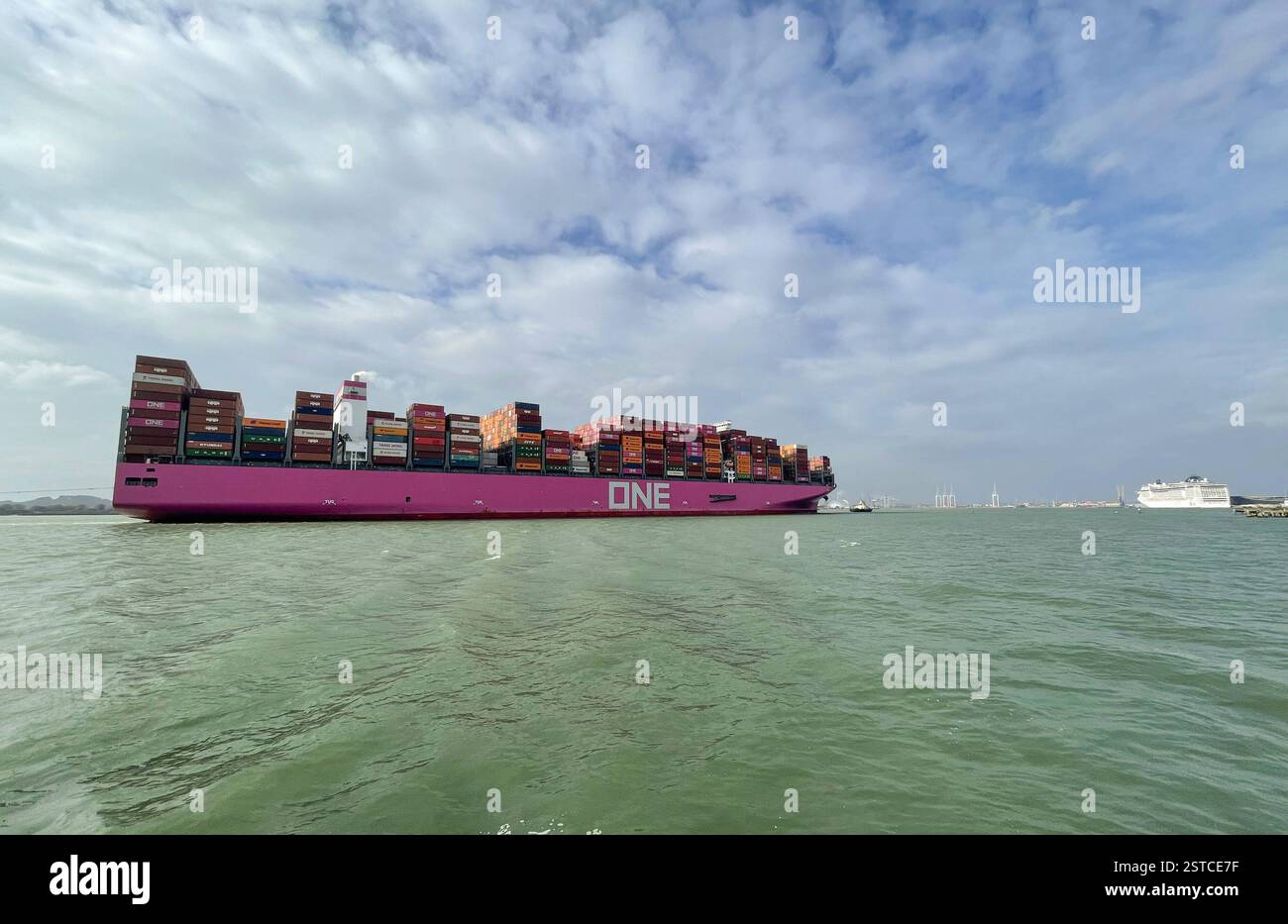 Southampton England UK February 2025. With a bright pink hull the Ocean ...