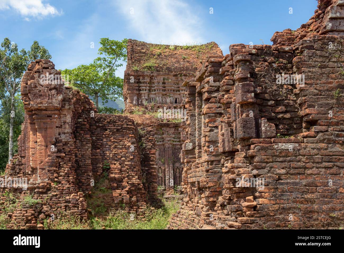 Brown old brick ruins of the old historic Hindu temple complex of My ...