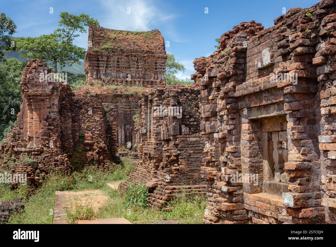 Brown old brick ruins of the old historic Hindu temple complex of My ...