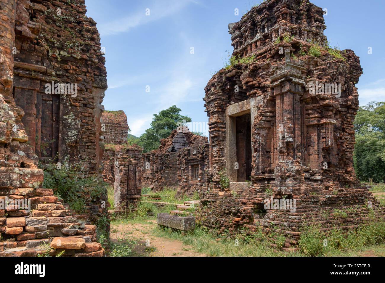 Brown old brick ruins of the old historic Hindu temple complex of My ...