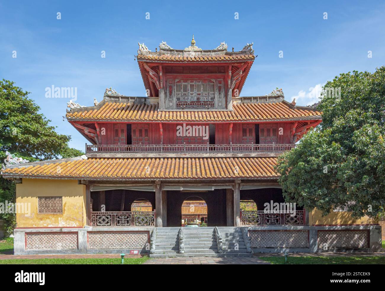 Colorful red and gold building traditional architecture of the Hue ...