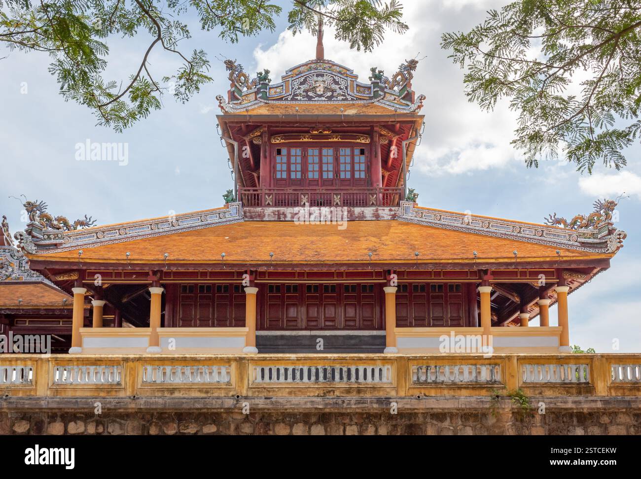 Colorful red and gold building traditional architecture of the Hue ...