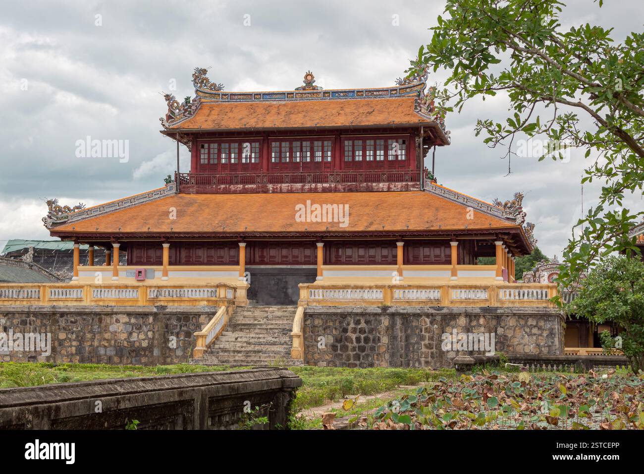 Colorful red and gold building traditional architecture of the Hue ...