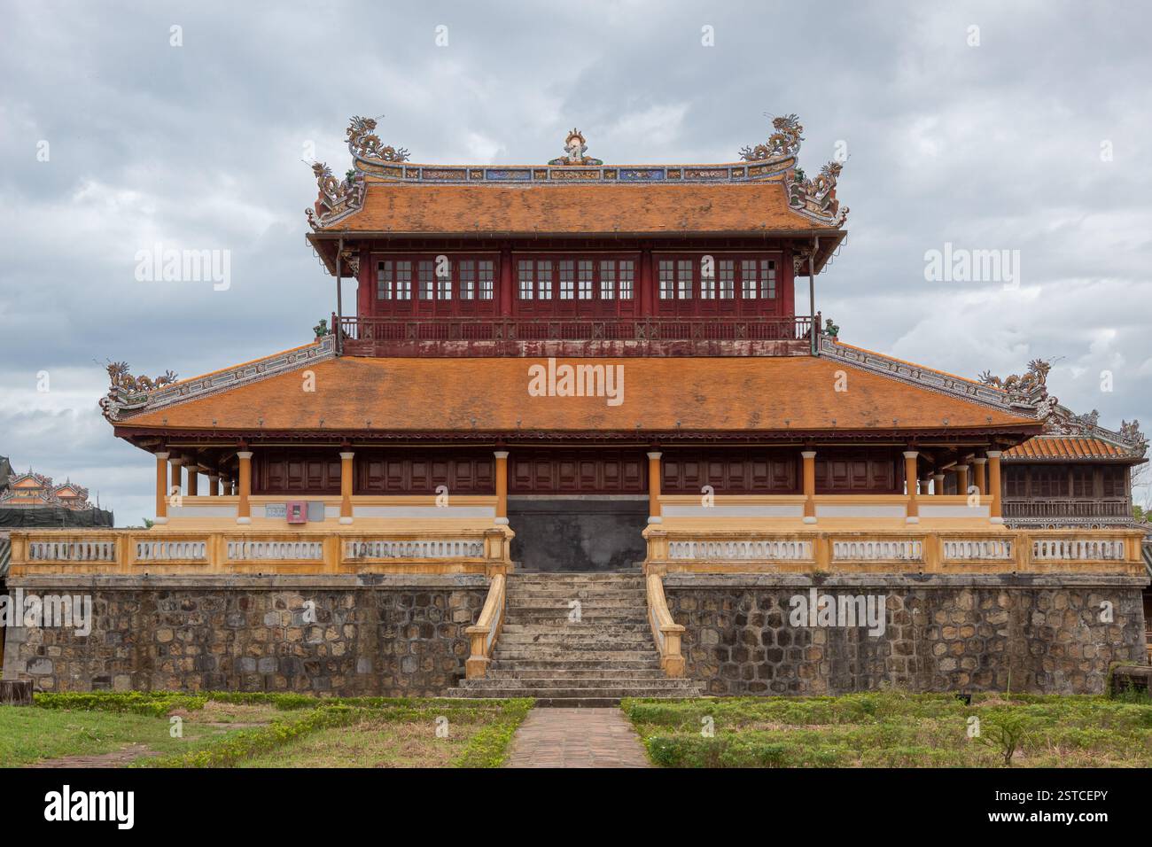 Colorful red and gold building traditional architecture of the Hue ...