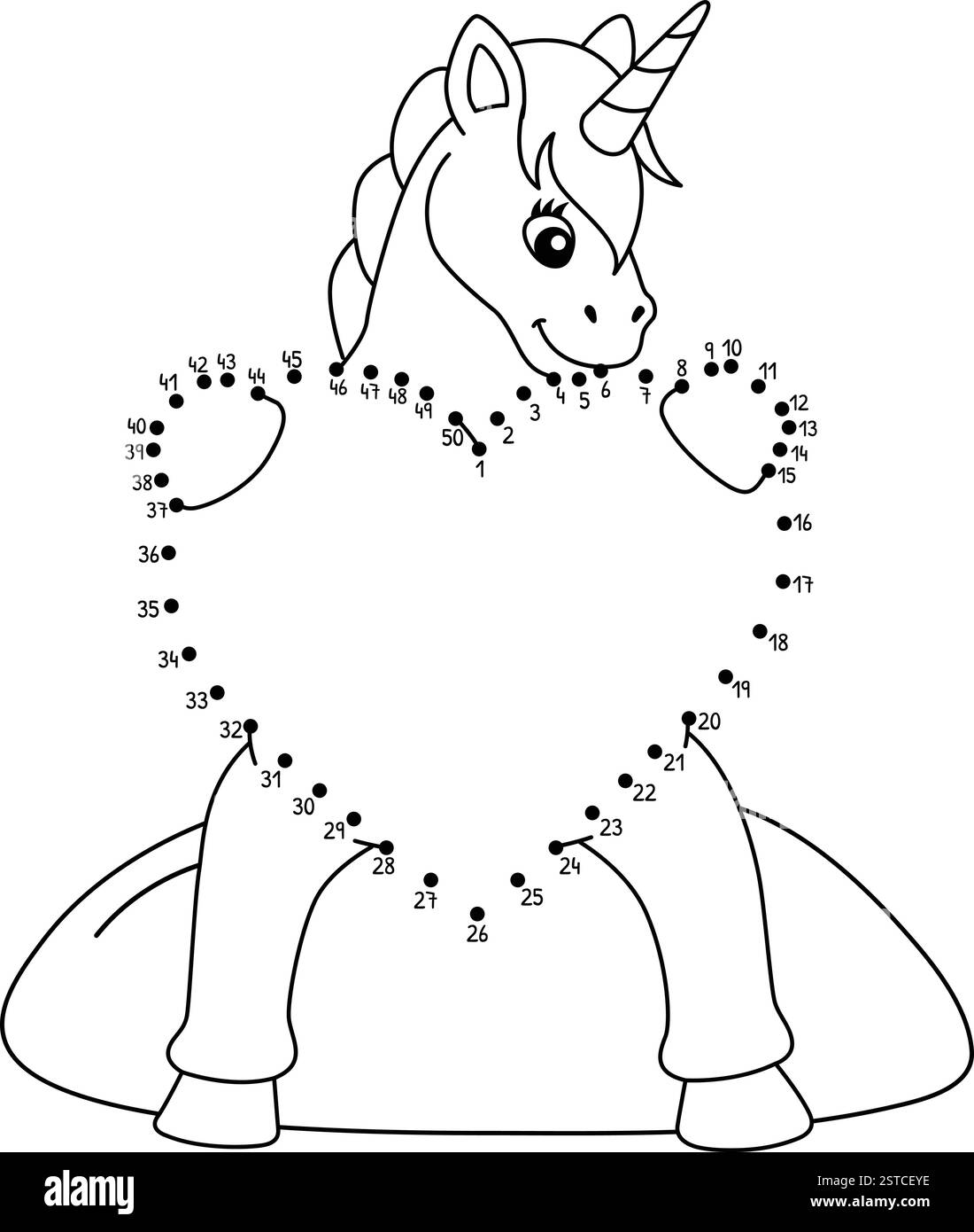 Dot to Dot Unicorn Hugging Heart Isolated Coloring Stock Vector Image ...