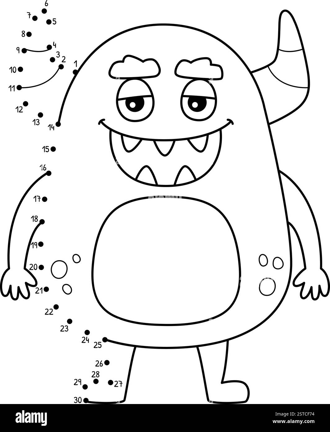Dot to Dot Happy Monster Isolated Coloring Page Stock Vector Image ...