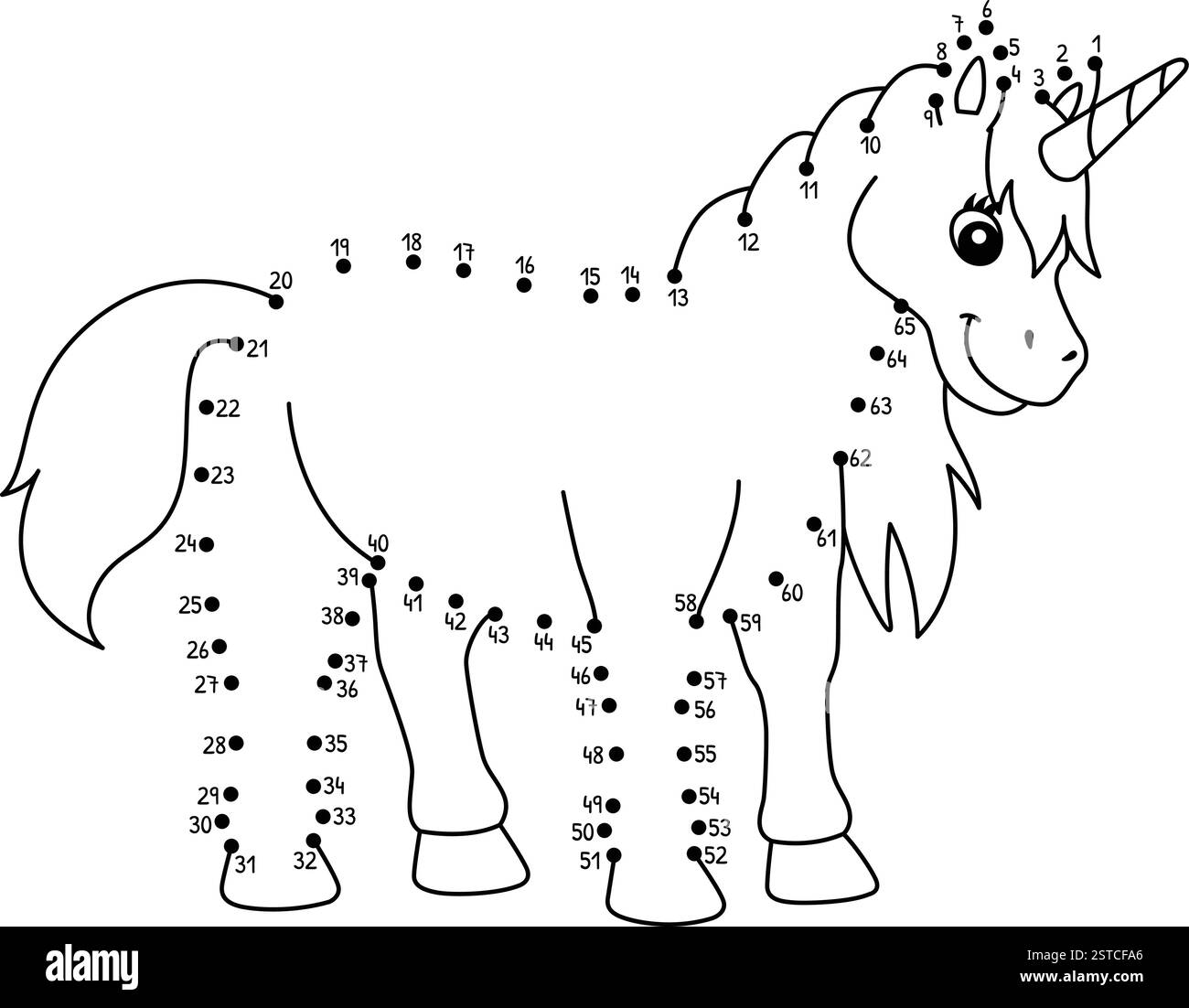 Dot to Dot Standing Unicorn Isolated Coloring Page Stock Vector Image ...