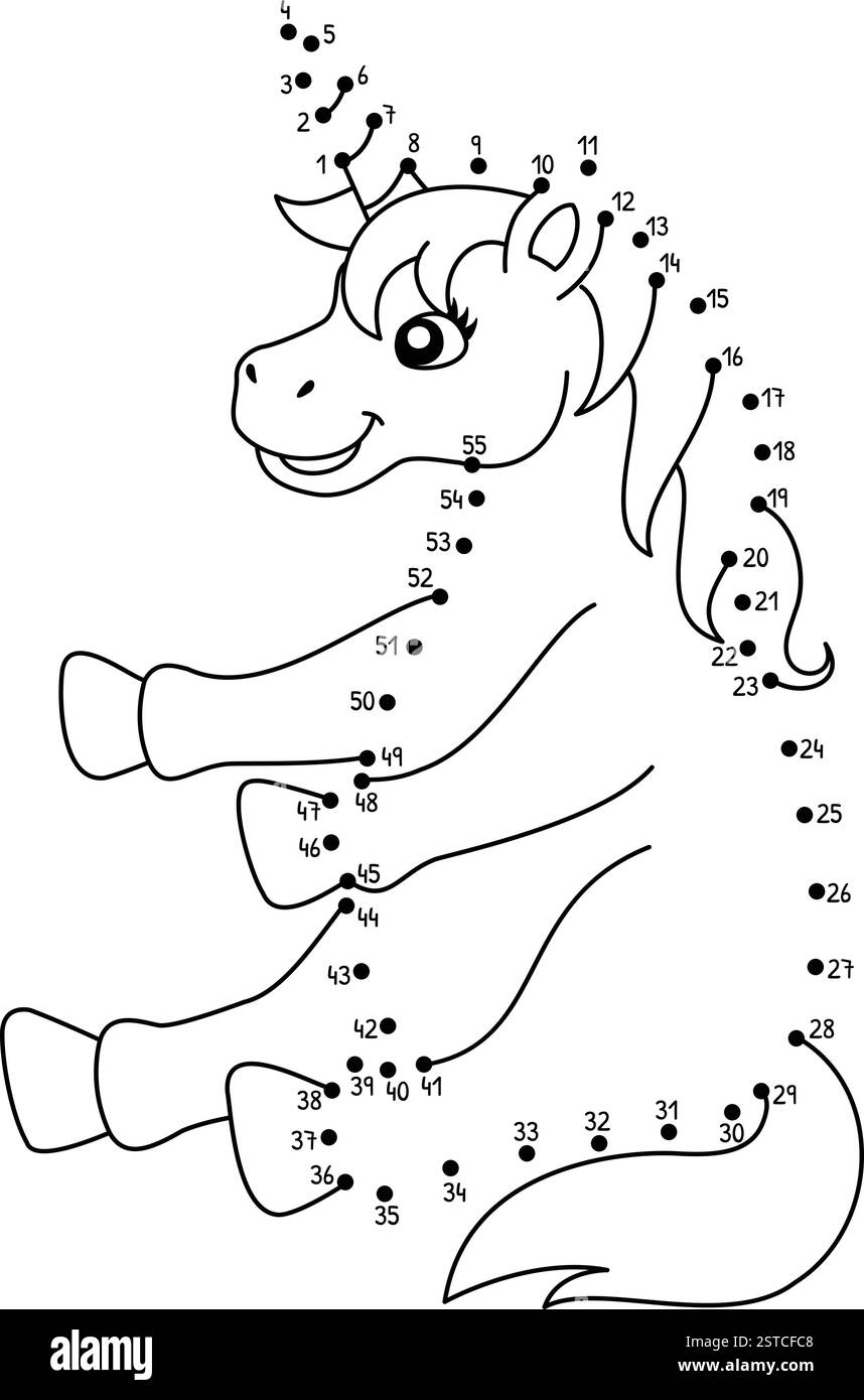 Dot to Dot Sitting Unicorn Isolated Coloring Page Stock Vector Image ...